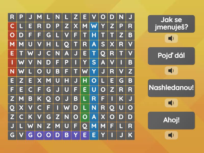 Happy House 1 Unit 1 Lesson 2-3 basic phrases EN-CZ (with sounds) - (+najít shodu, křížovka, kat ...