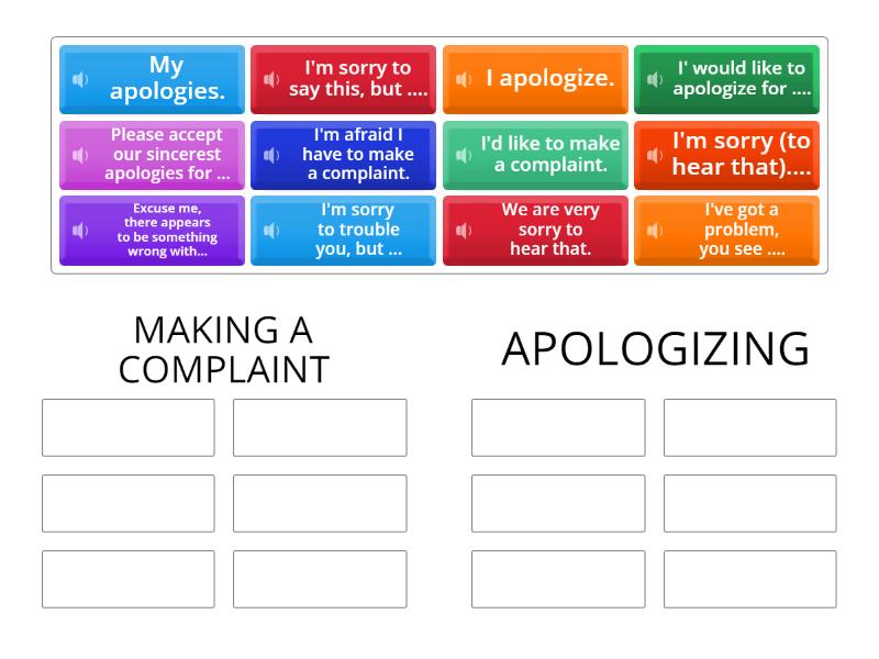 COMPLAINING AND APOLOGIZING - Ordenar por grupo