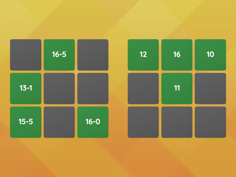 Dodawanie, odejmowanie do 16 - Matching pairs