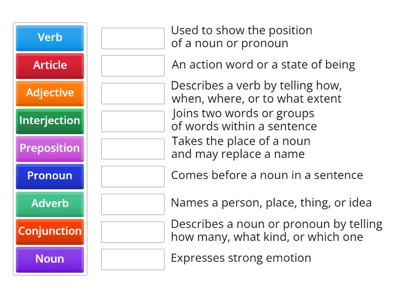 Assessment Parts Of Speech Match Up