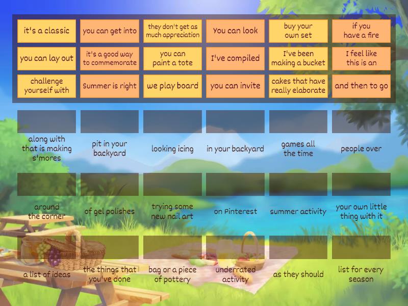 C1 Youtube w/sh Summer bucket list - Match up