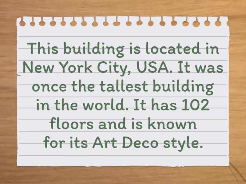 Read the clues & guess the building! - Flash cards