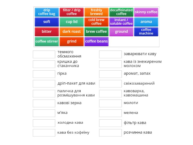 Coffee Vocabulary - Match up