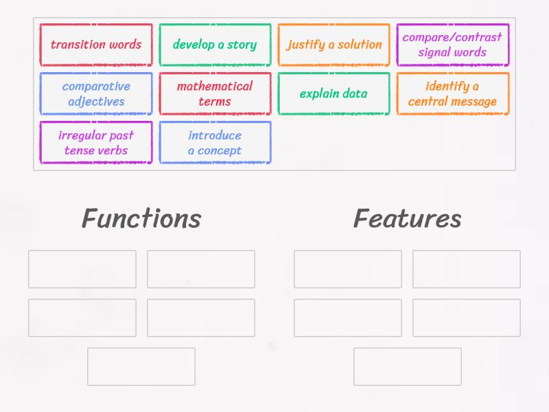 features vs. functions - Group sort