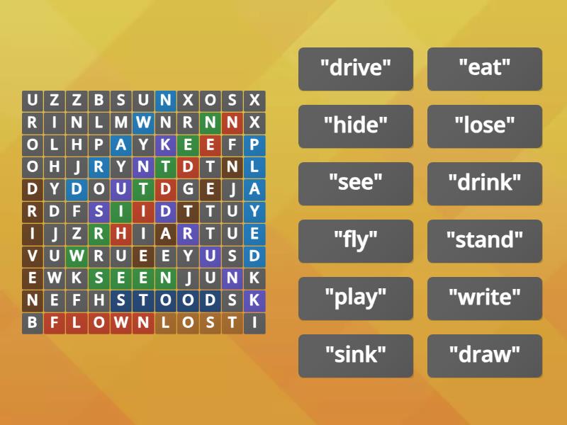 VERBS - Find the past participle form - Wordsearch
