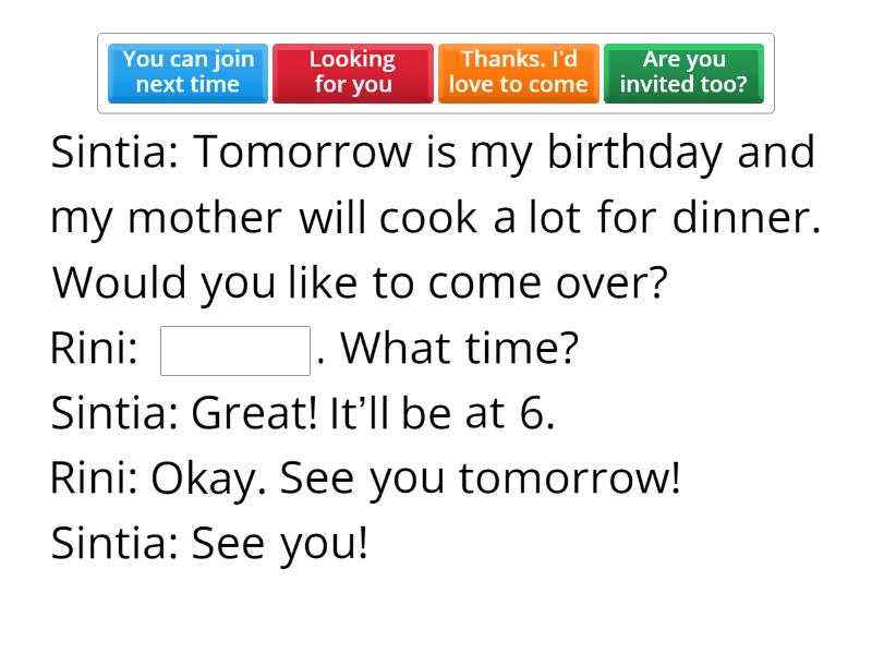 Expression of Inviting Someone - Complete the sentence