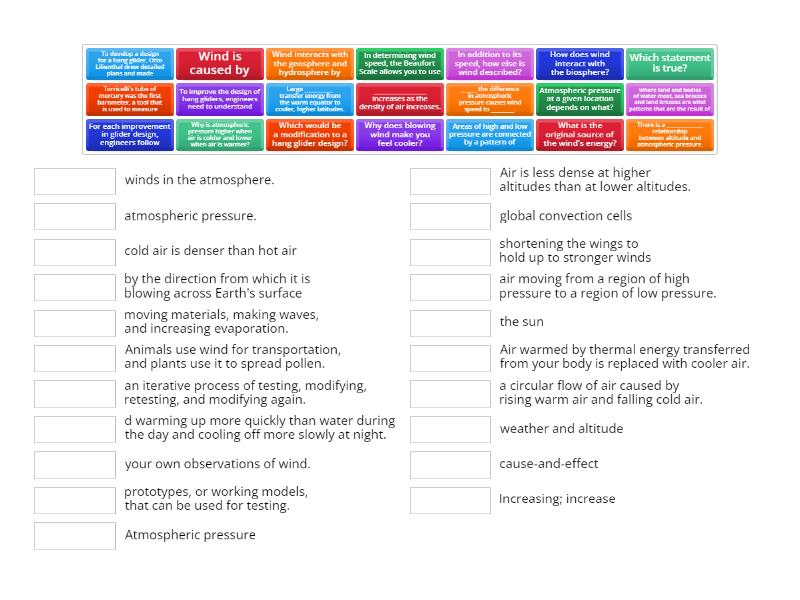 Air Pressure and Wind Quiz - Une las parejas