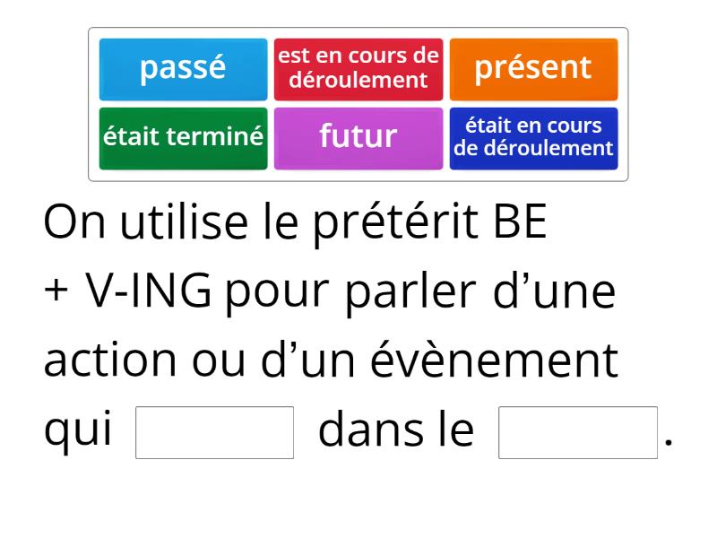 Le prétérit BE + V-ING - 3e - Complete the sentence