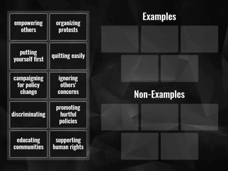 Examples and Non-Examples of Being an Activist - Group sort
