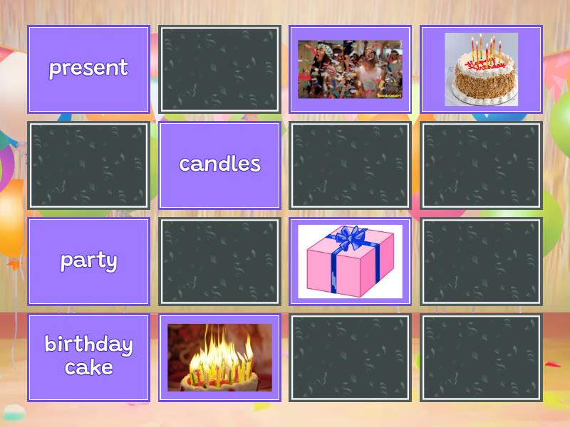 Birthday Vocabulary - Matching pairs