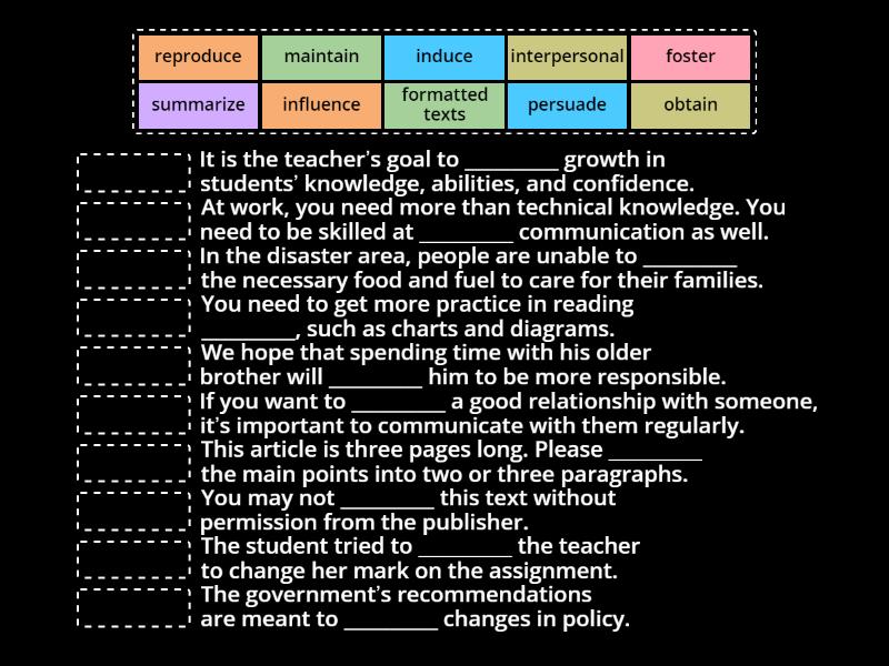 Competency Areas Vocabulary: Part 2 - Match up