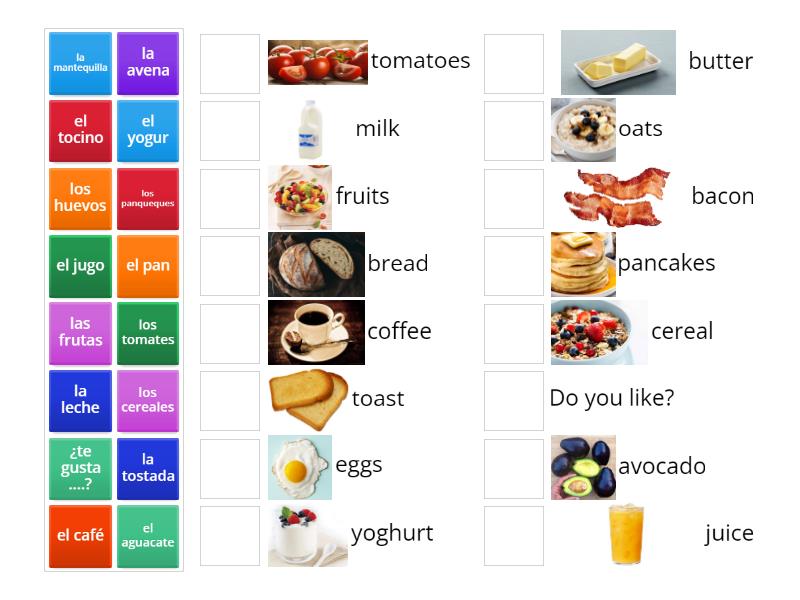Breakfast food - vocabulary - Match up
