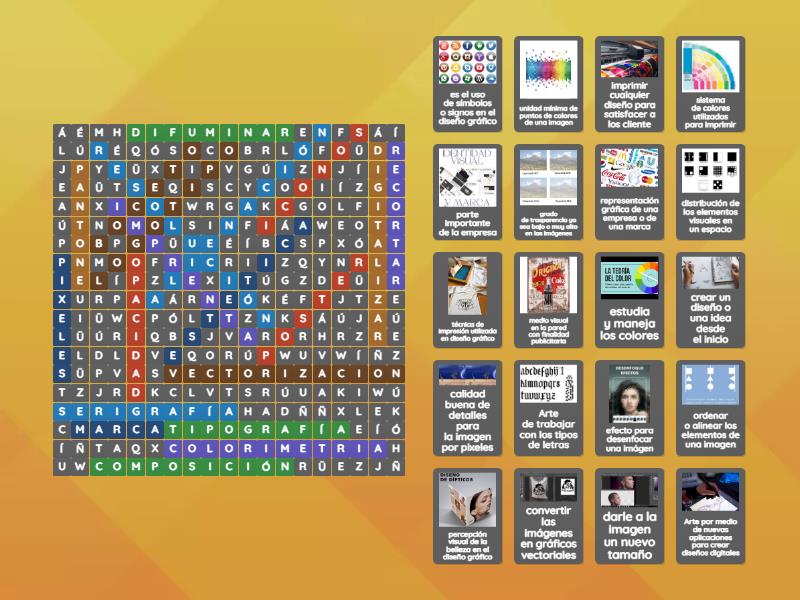 Sopa de letras, Palabras que hacen parte del Diseño Grafico - Wordsearch