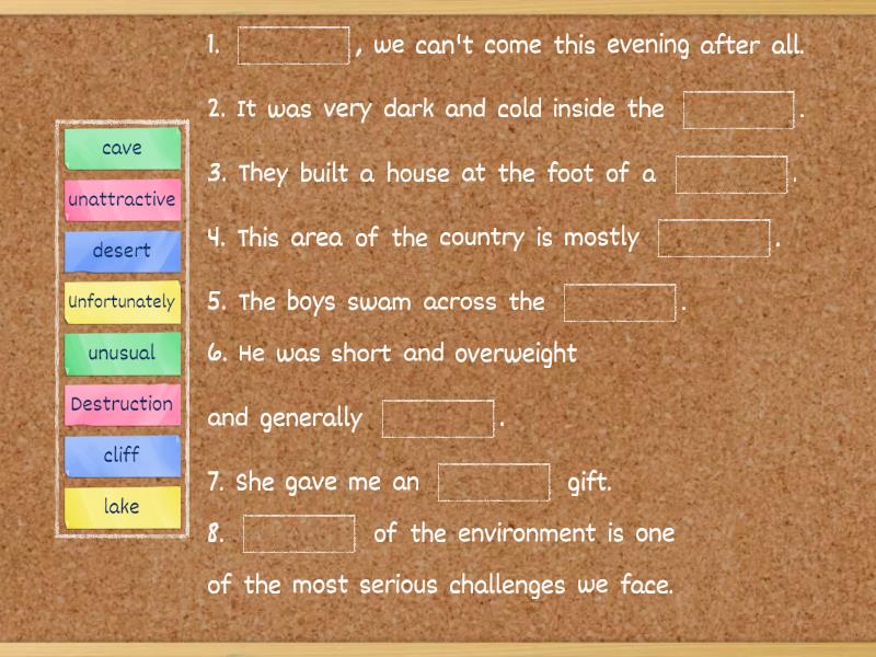 Gateway A1 Unit 9 words - Completar la frase