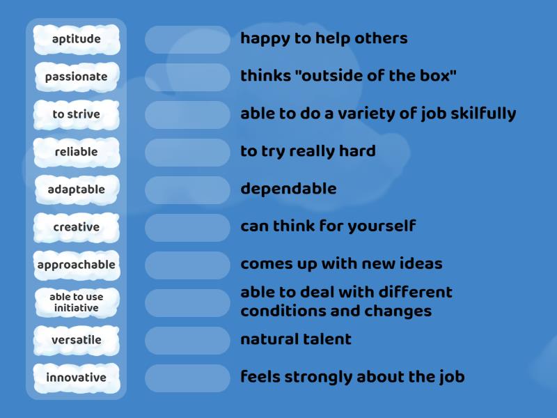 Job application adjectives and verbs - Match up