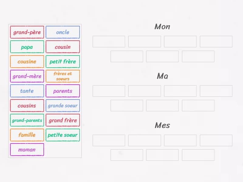 Mon/ma/mes + les membres de ma famille - Group sort