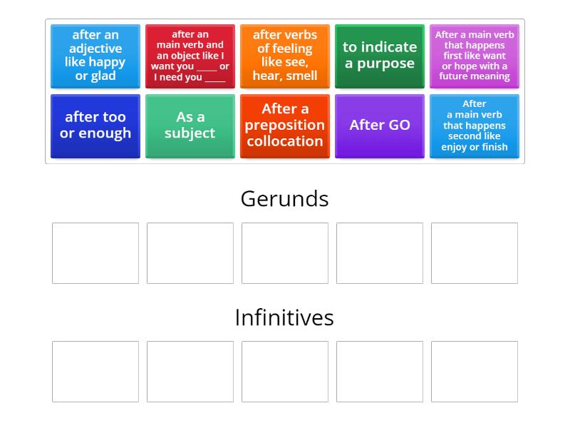 Gerunds or Infinitives rules sort - Group sort