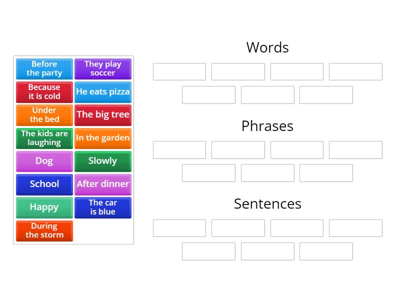 Recognize words, phrases, and sentences - Group sort