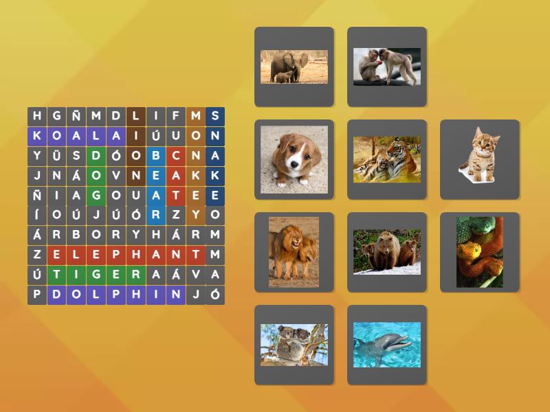 Vocabulary Animals - Sopa de letras