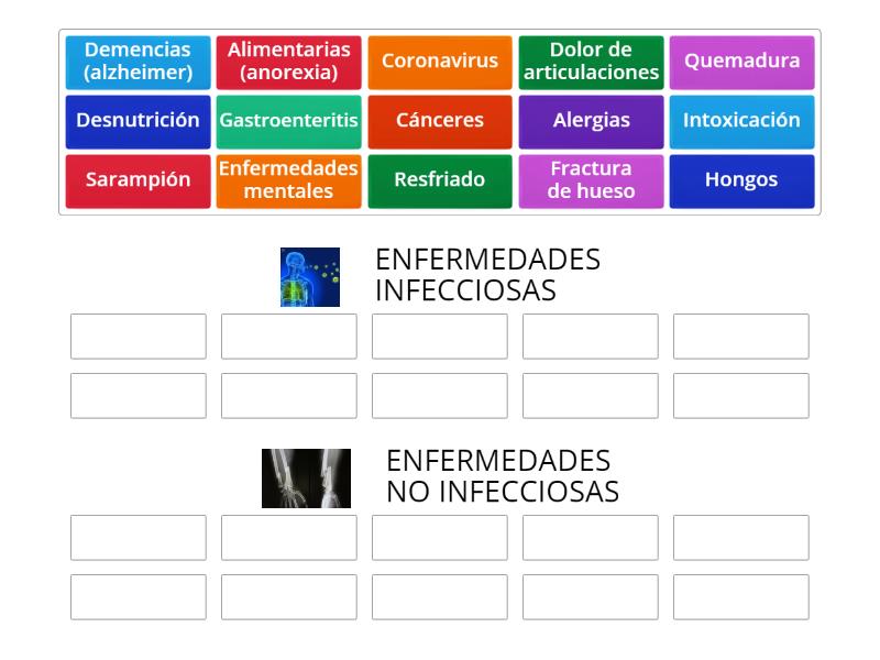 ENFERMEDADES INFECCIOSAS Y NO INFECCIOSAS - Ordenar por grupo ENFERMEDADES INFECCIOSAS Y NO INFECCIOSAS - Ordenar por grupo