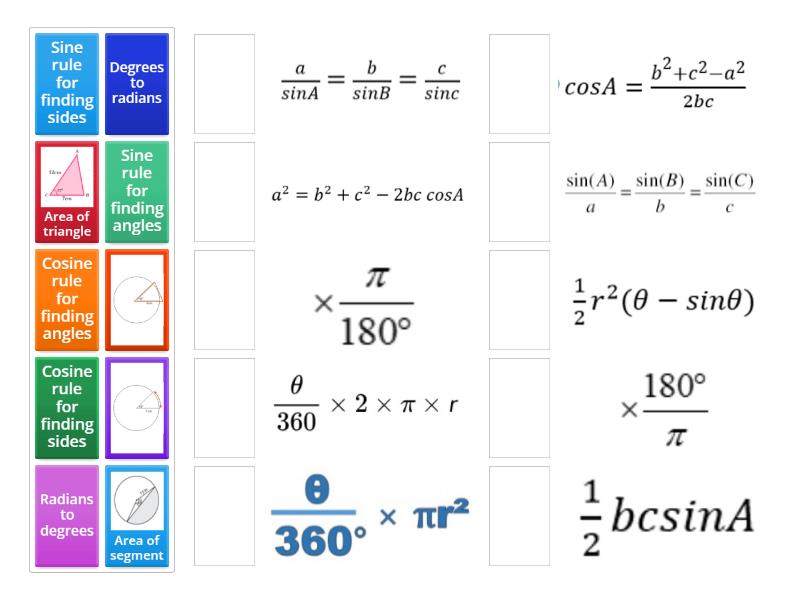 Math formulae for trig year 12 - Match up