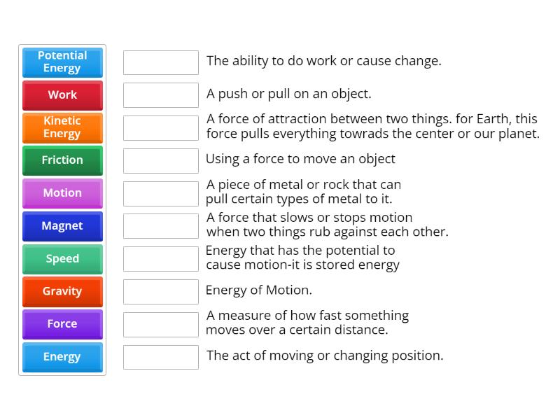 Force and Motion - Match up