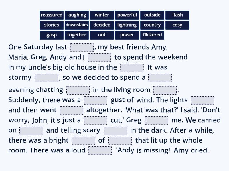 Vanished \ text \ fill in the gaps - Complete the sentence