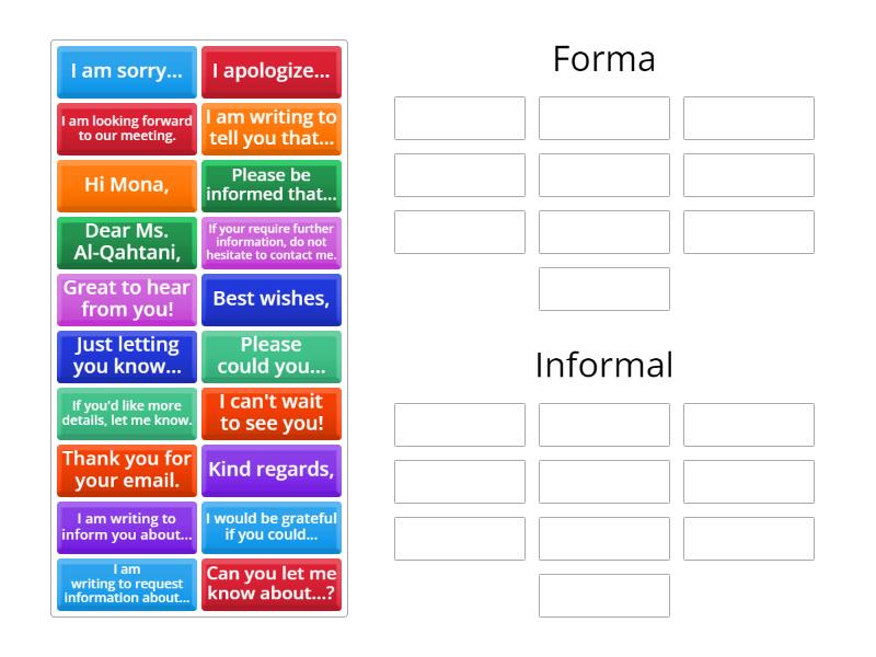 Formal Vs Informal language - Group sort