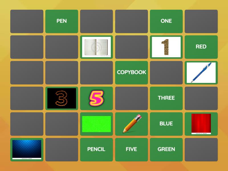 COLOURS, NUMBERS AND SCHOOL OBJECTS 1 - Parejas