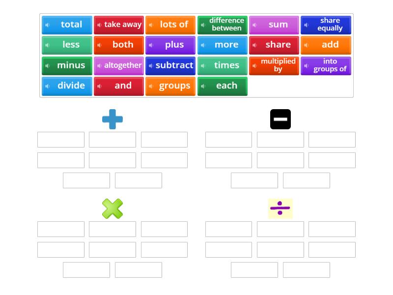 Calculation words and symbols - Ordenar por grupo