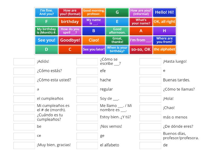 Spanish I: Unidad Preliminar - Match up