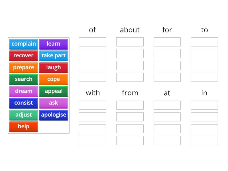 9E Verb + preposition Groups - Group sort