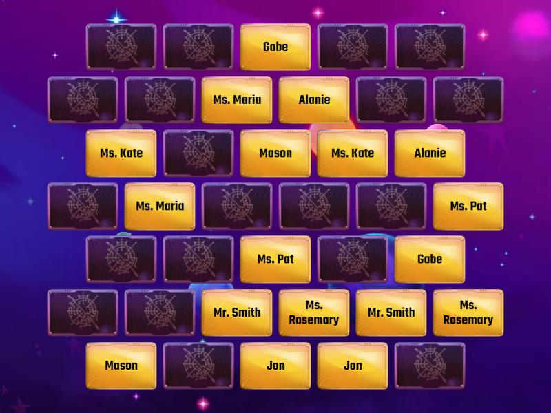 Matching Game: A6 Names - Matching pairs