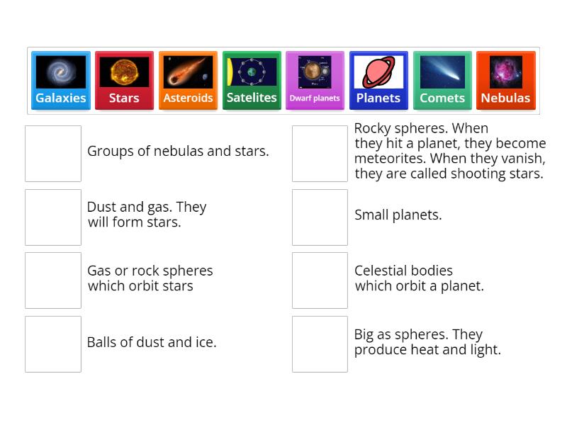 Celestial bodies in the universe - Match up