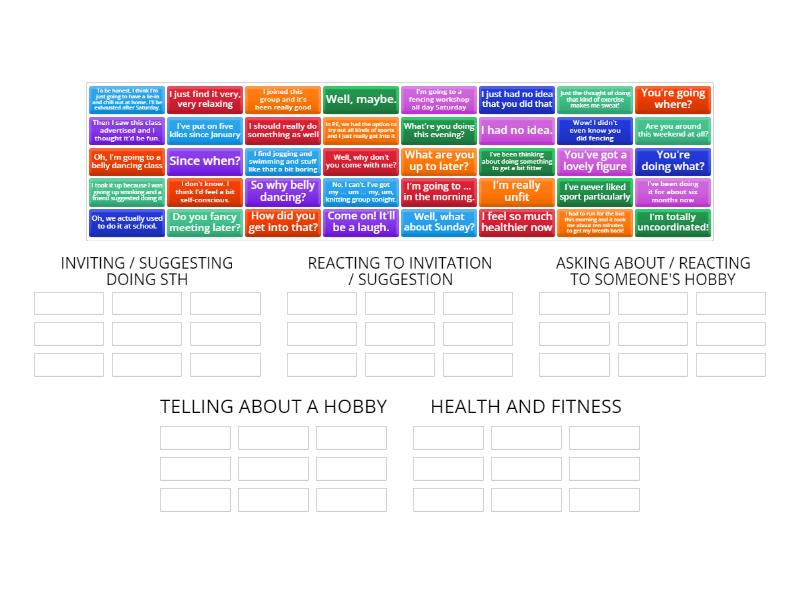 Outcomes B2 U5L1 Listening | Sorting out nice chunks - Group sort