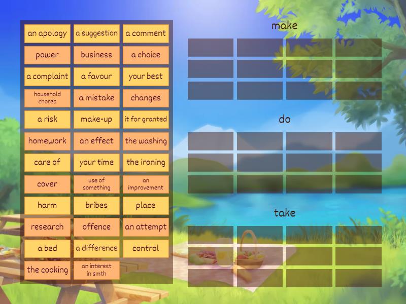 Gateway b2+ unit 2 collocations_make, take and do - Group sort