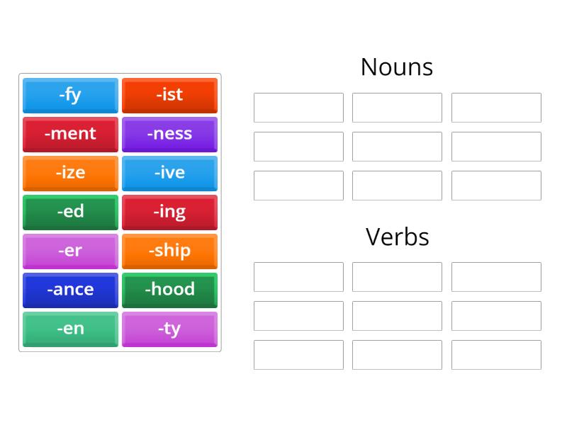 Noun & Verb Suffixes - Group sort