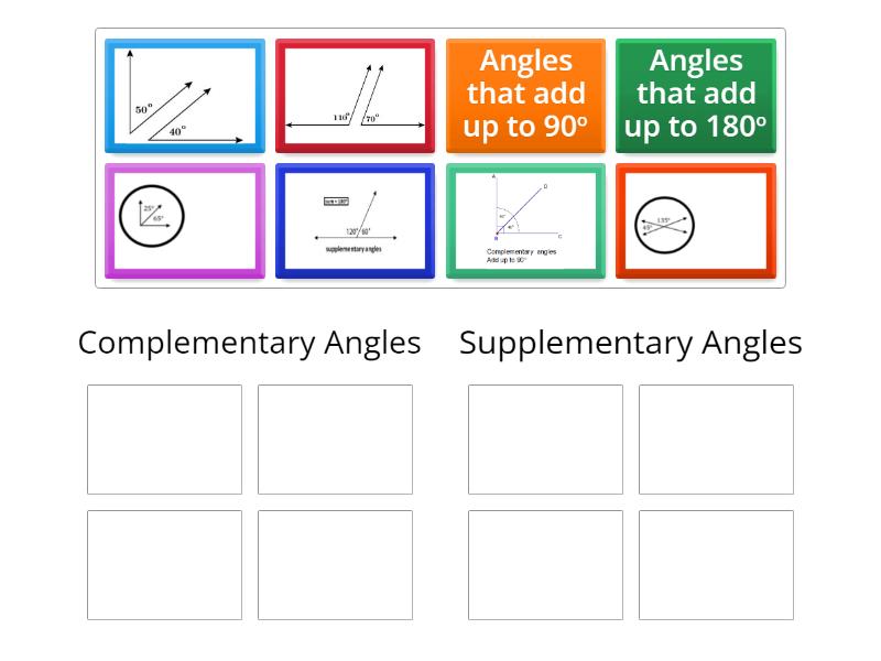 Complementary and Supplementary Angles Practice - Group sort