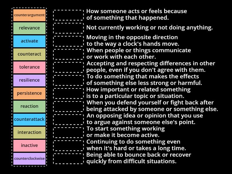 counter act ence definitions - Match up