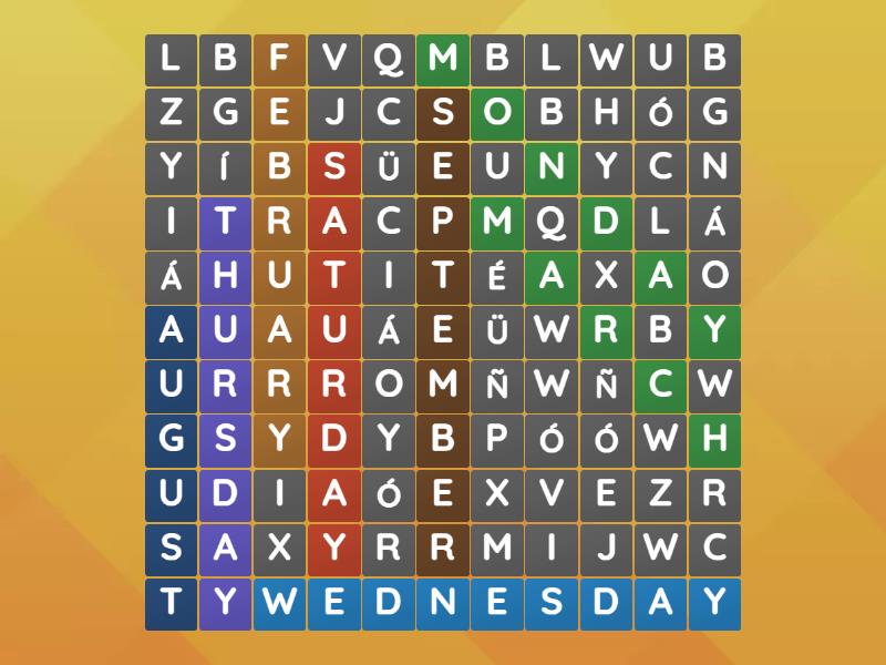 Months of the year and days of the week - Wordsearch