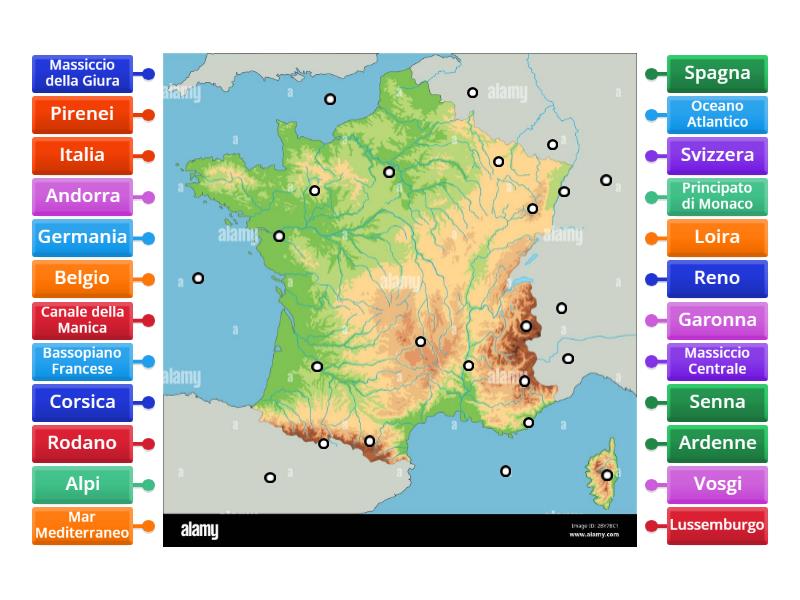 Francia -cartina fisica - Labelled diagram