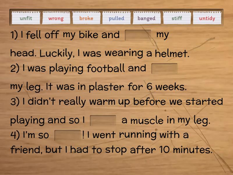 Outcomes Int U4 Vocabulary Sports and injuries - Complete the sentence