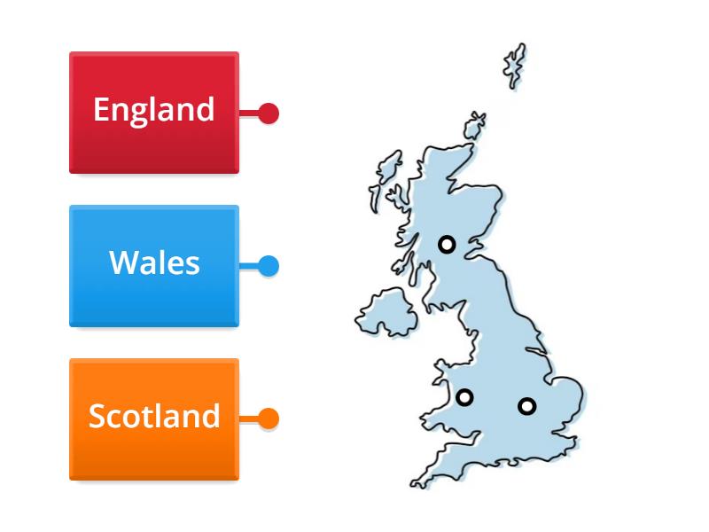 Label the three countries of Great Britain. - Labelled diagram
