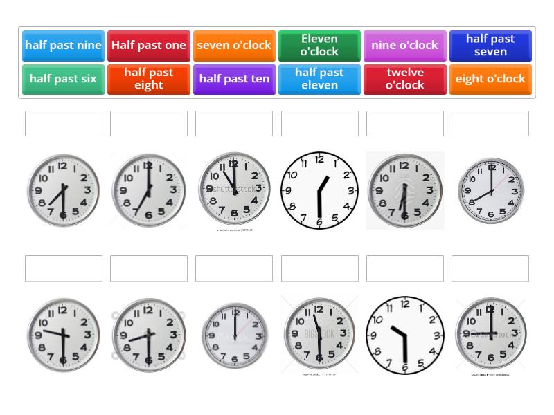 Telling time (o'clock and half past) - Match up