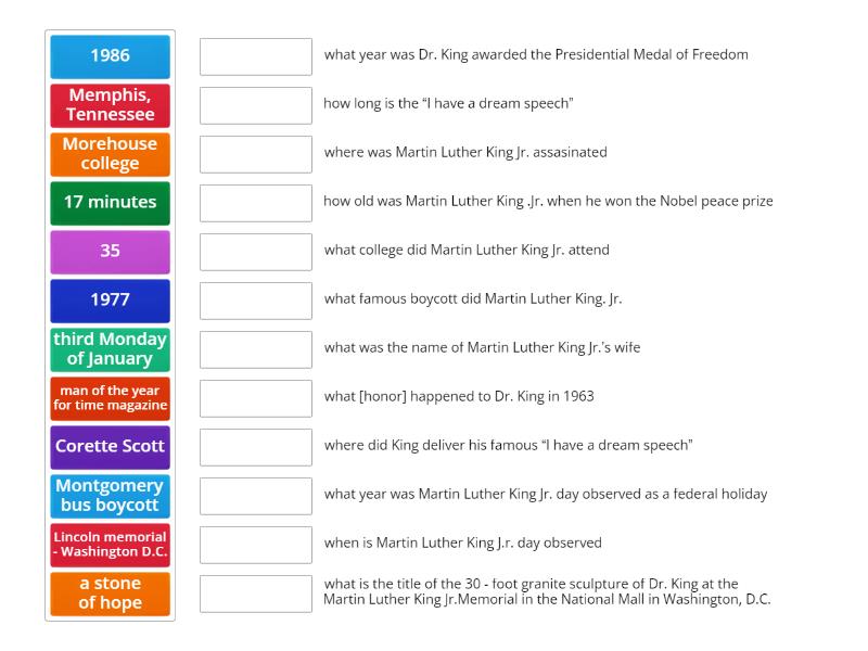 Martin Luther King. Jr. - Match up