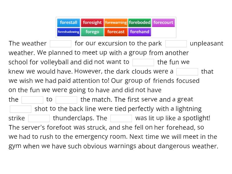 MM Prefix Lesson 12 fore - Complete the sentence