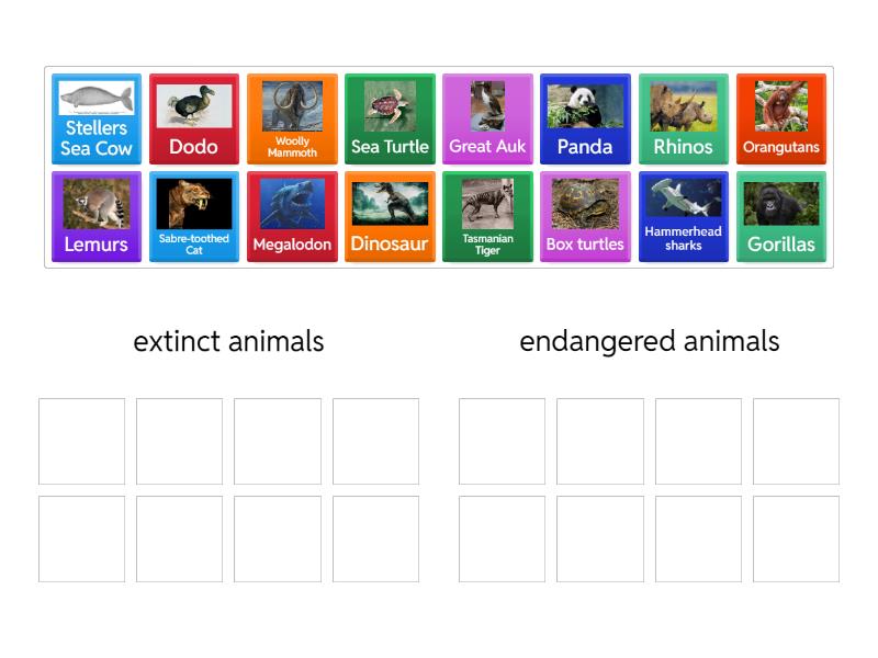 extinct /endangered animals - Posortuj