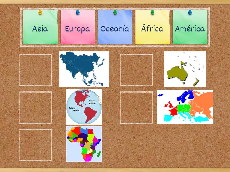Reconoce los mapas de los continentes del mundo. - Match up