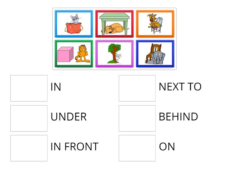 Prepositions (in, on, under, next to, in front, behind) - Match up
