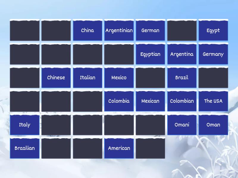 Countries and Nationalities - Memory Game - Matching pairs